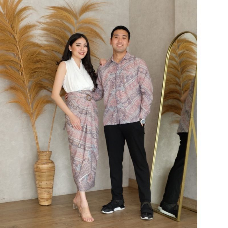 Jual Couple Rok Lilit Dan Kemeja Batik Bahan Premium Tebal Motif Laras Dusty | Shopee Indonesia