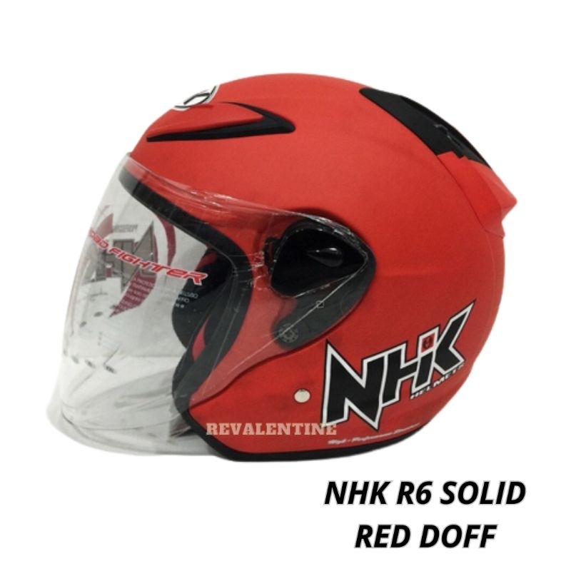 Jual NHK R6 RED DOFF SOLID | helm half face polos merah dop SNI ...