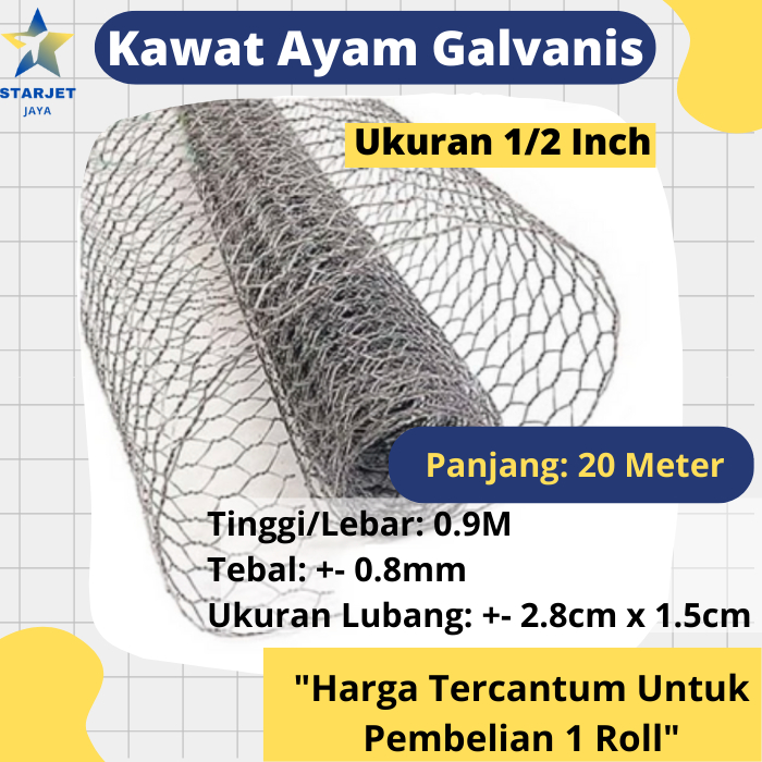 Jual Kawat Ayam Galvanized / Chicken Wire Mesh 1/2" / Kandang Ayam Galvanis / Kurungan Ayam ...