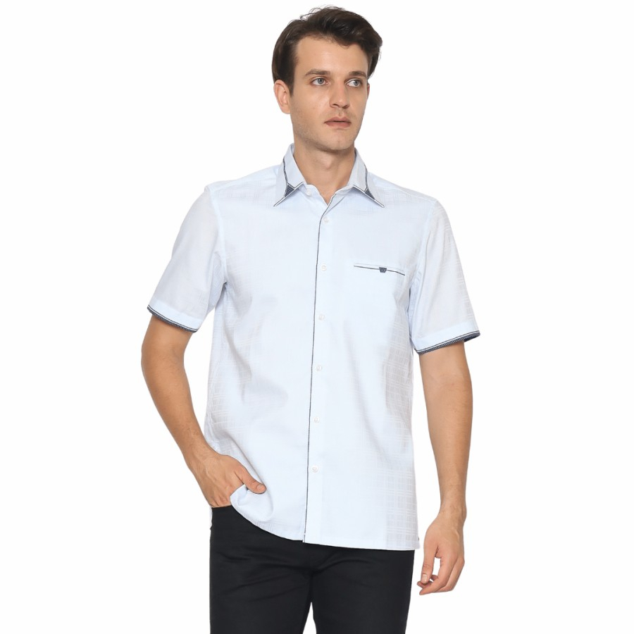 Jual kemeja pejabat pria lengan pendek biru muda Sapta jahitan rapi ...