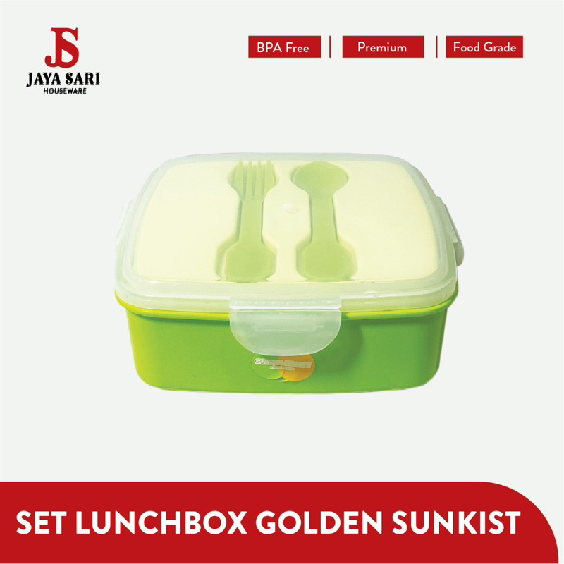 Jual Lunch Box Kotak Tempat Makan Set Dengan Sendok Garpu Golden Sunkist | Shopee Indonesia