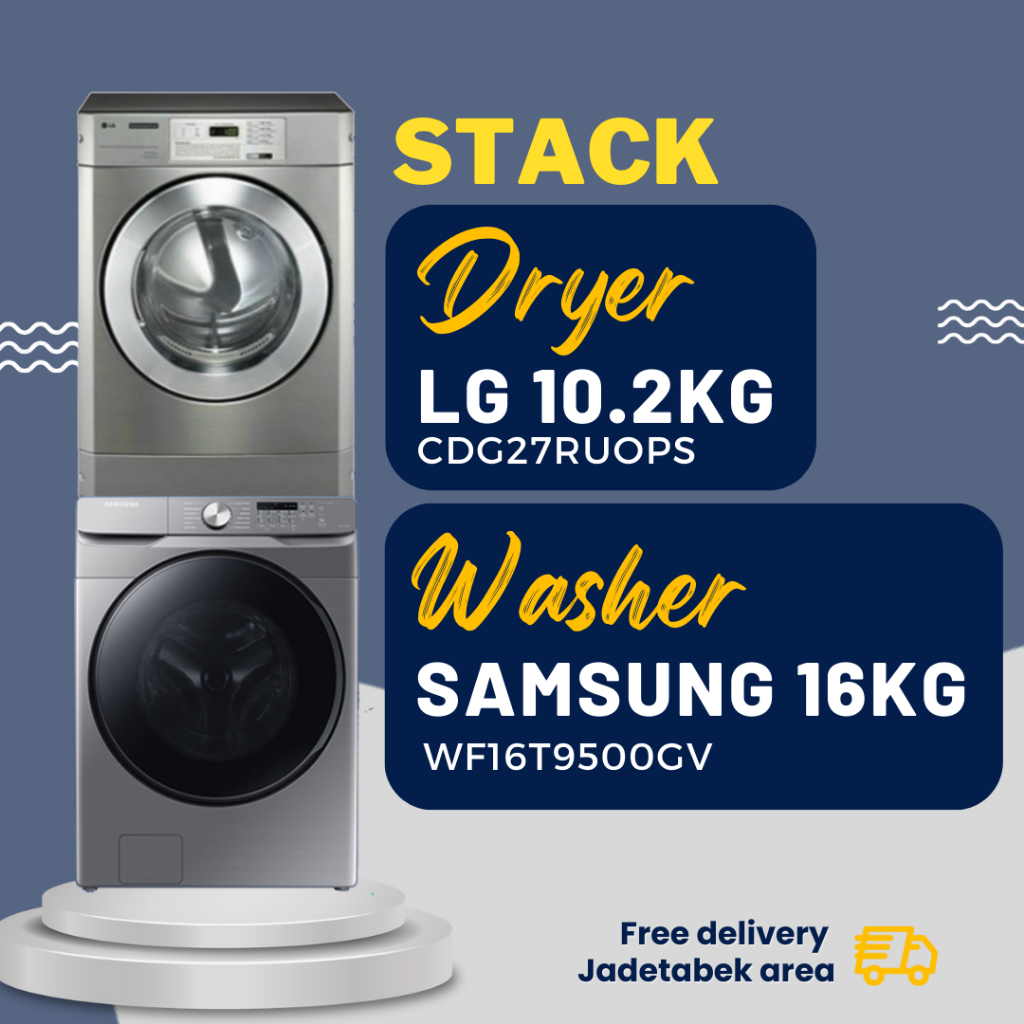 Jual Stack Washer Samsung 16kg dan Dryer LG Giant Max 10.2kg | Shopee ...