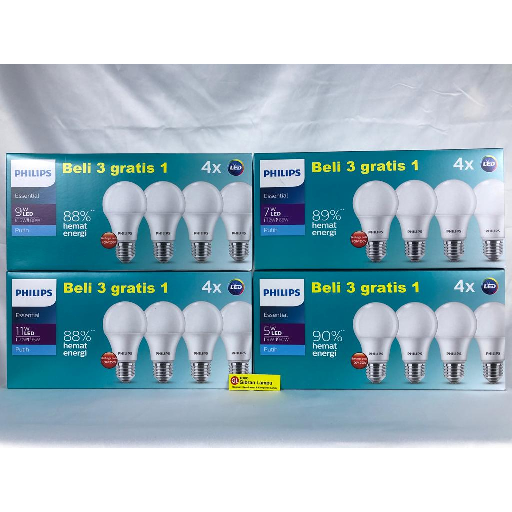 Jual Paket Lampu LED Philips Essential 5w 7w 9w 11w Beli 3 Gratis 1 - Bohlam LED Kapsul Hemat ...