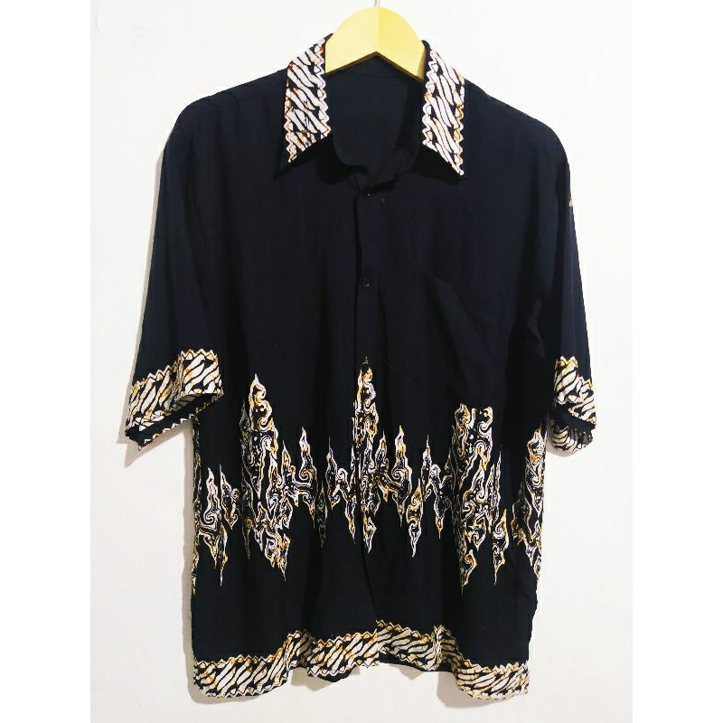 Jual kemeja batik pria motif api hitam | Shopee Indonesia