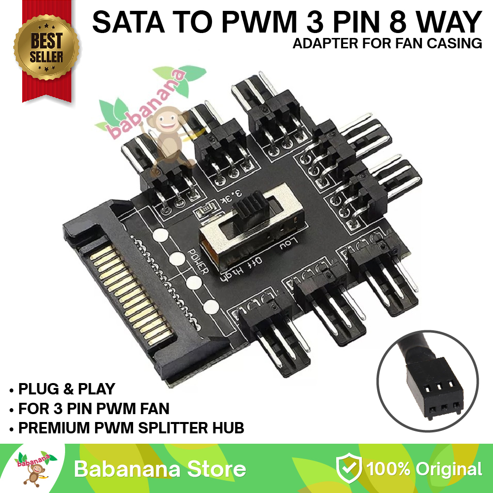 Jual Splitter 1 to 8 PWM Sata Fan 3 pin 3pin Converter PC cooling ...