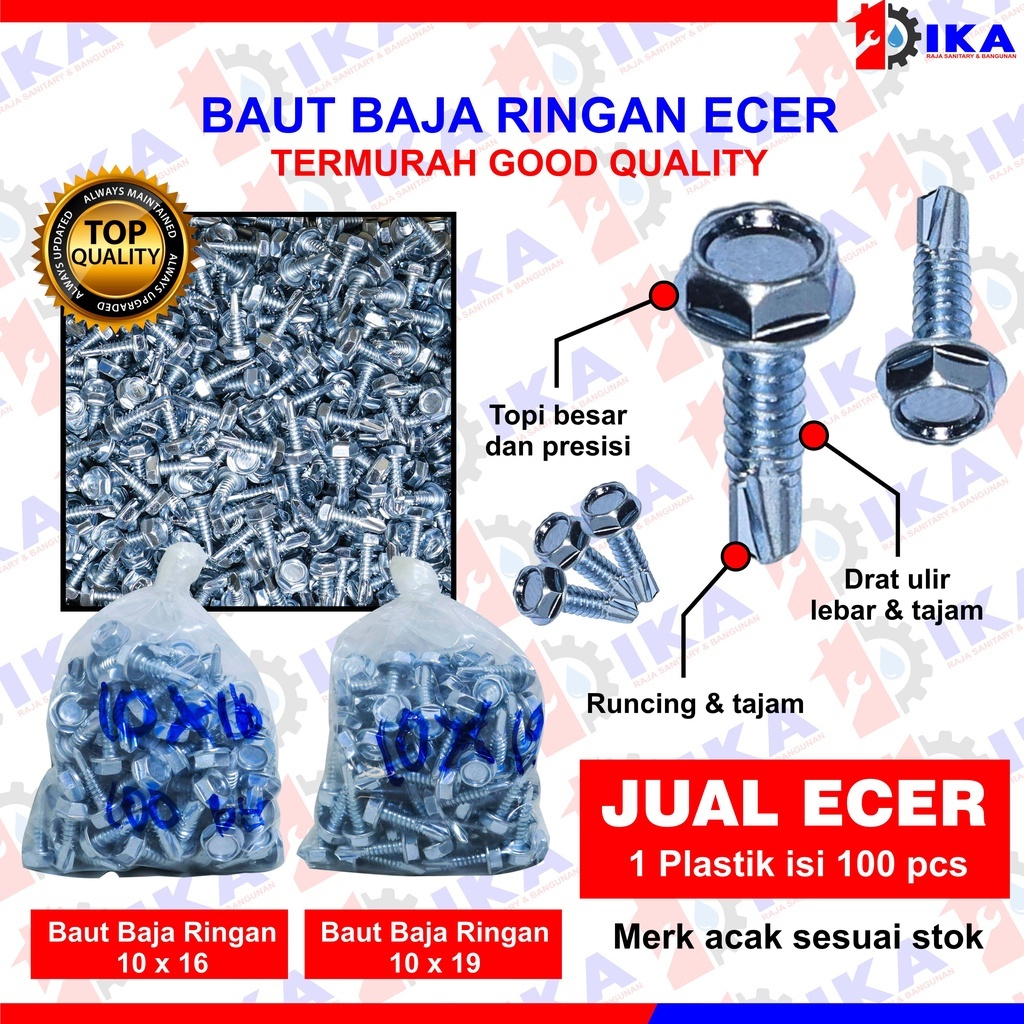 Jual 100PCS 10X19 DAN 10X16 BAUT / SEKRUP / ROOFING / RUPING BAJA ...
