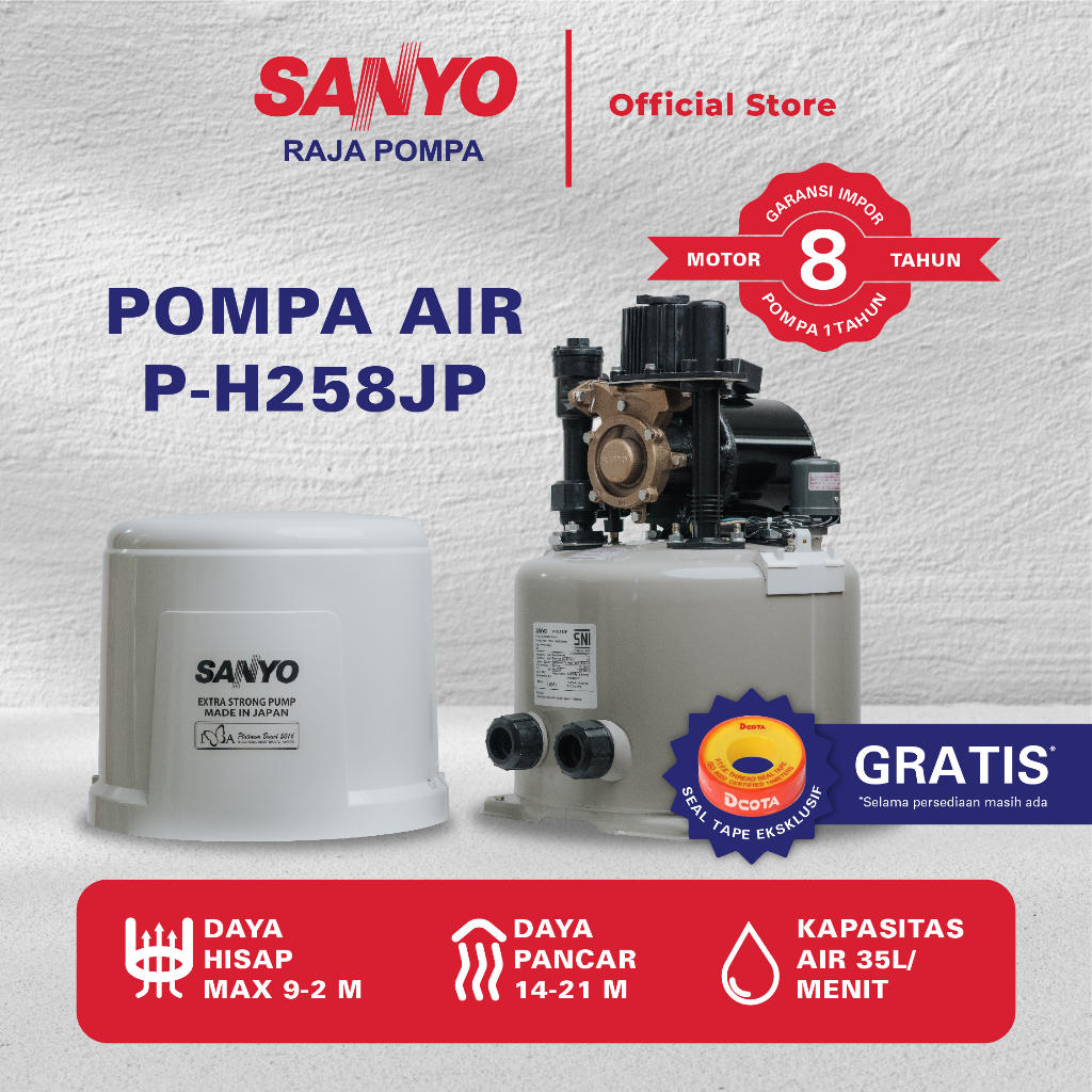Jual SANYO Mesin Pompa Air Sumur Dangkal Otomatis Made in Japan - P-H258JP | Shopee Indonesia