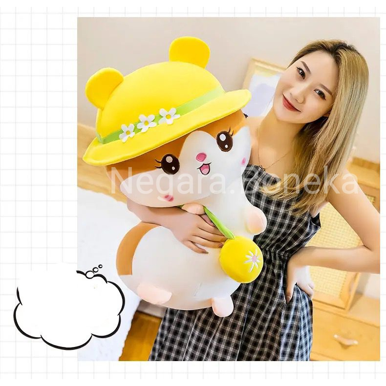 Jual Mainan anak Boneka hamster lucu pake topi bunga ukuran 30 cm ...