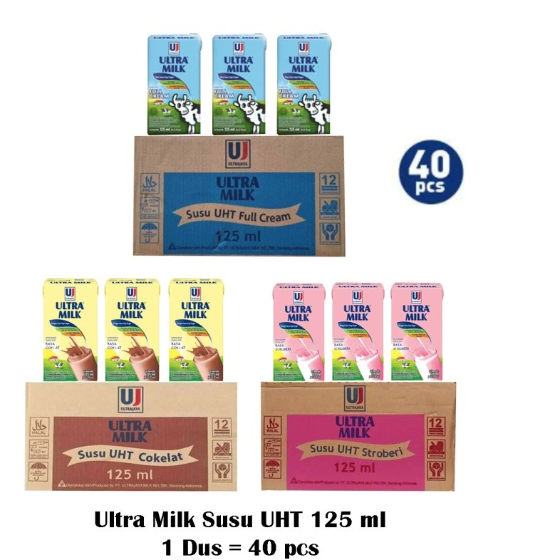 Jual Ultra Jaya ULTRA MILK Susu UHT (125ml x 40) - 1 Dus Rasa Full Cream Cokelat Stroberi ...