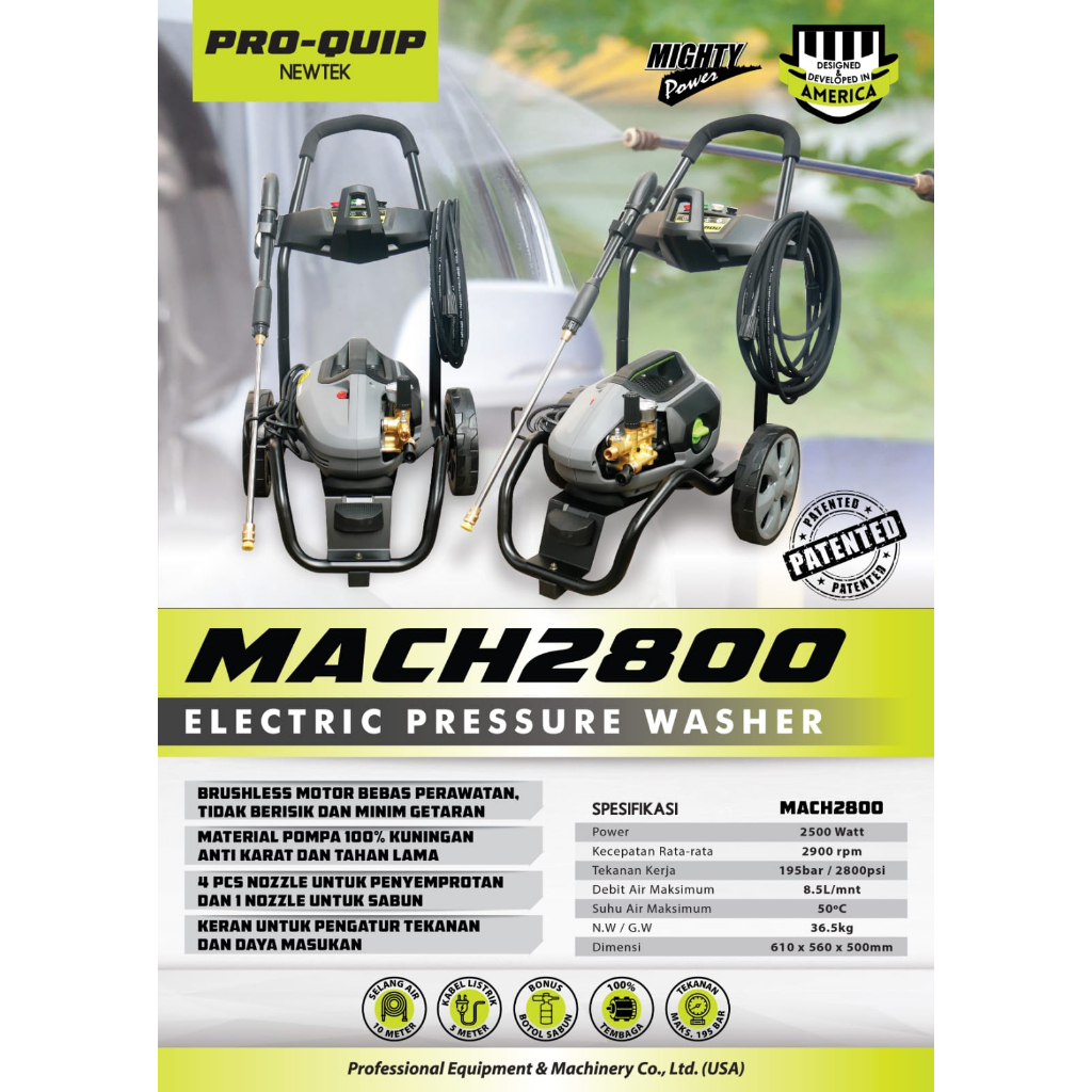 Jual Jet Cleaner ELECTRIC PROQUIP MACH2800 / Mesin High Pressure Washer ...