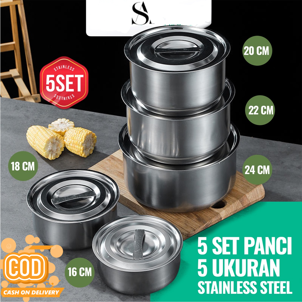 Jual Panci Beranak 5 in 1 - Panci Tutup Stainless Set 5 - Panci Set My ...
