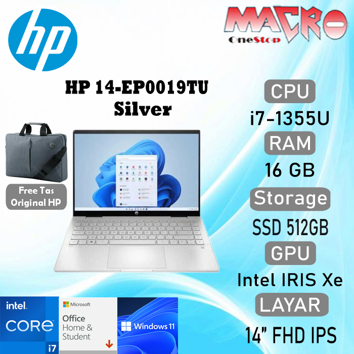 Jual HP 14-EP0018TU Blue / 0019TU Silver ( i7-1355U / 512GB / 16GB / 14 ...
