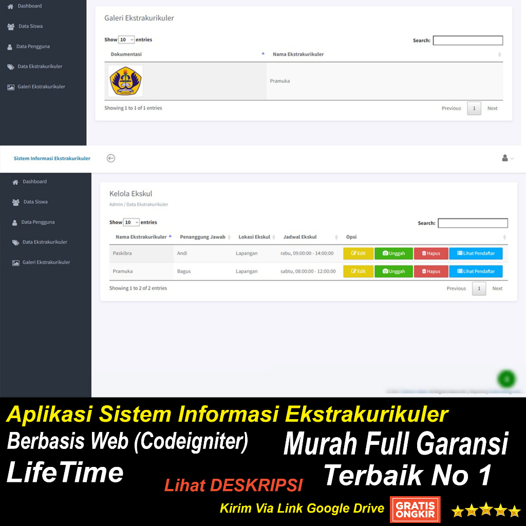 Jual Aplikasi Sistem Informasi Ekstrakurikuler Berbasis Web Codeigniter Shopee Indonesia 