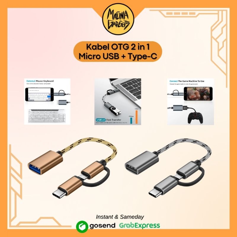 Jual Kabel OTG 2 in 1 Micro USB + Type-C Nylon Braided Cable On the Go ...