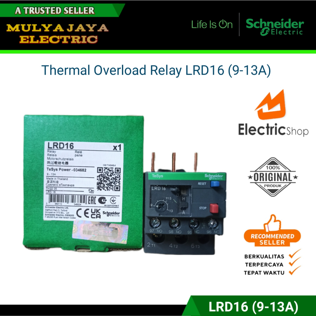 Jual Thermal Overload Relay (TOR) LRD16 9-13A Schneider LRD16 (9a-13a ...