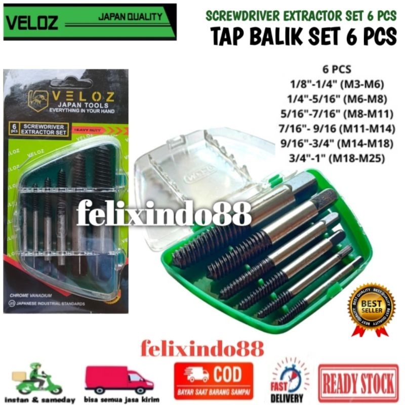 Jual TAP BALIK SET 6 PCS VELOZ ORIGINAL SCREWDRIVER EXTRACTOR BUKA BAUT ...