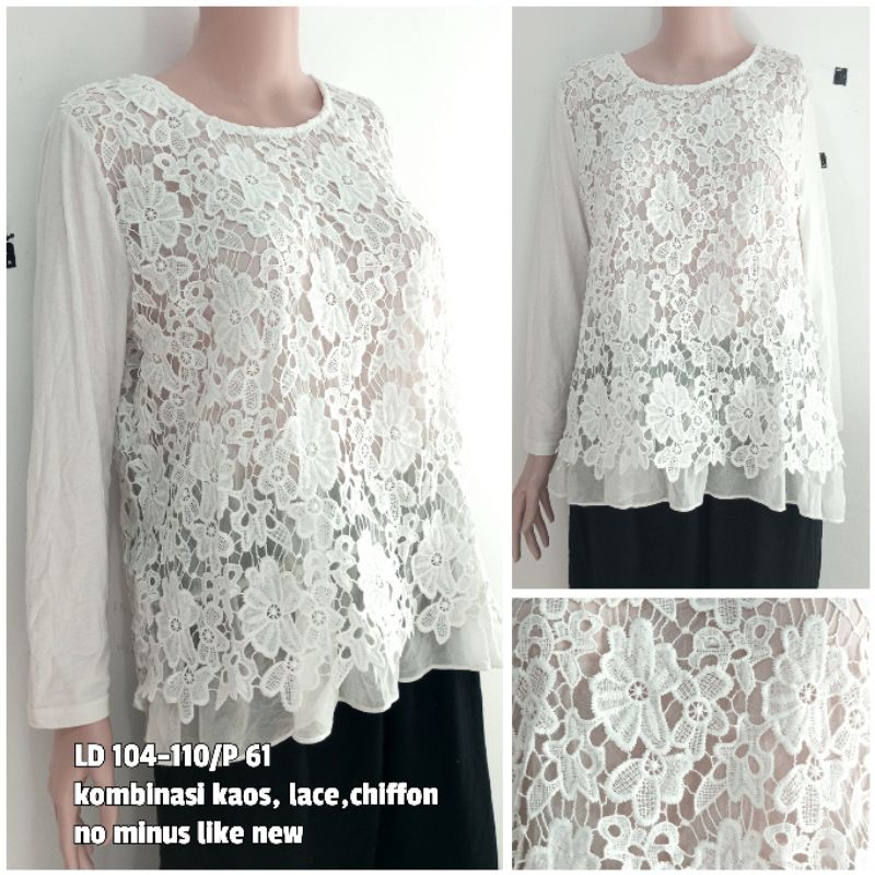 Jual blouse brukat lace putih lengan panjang PL | Shopee Indonesia