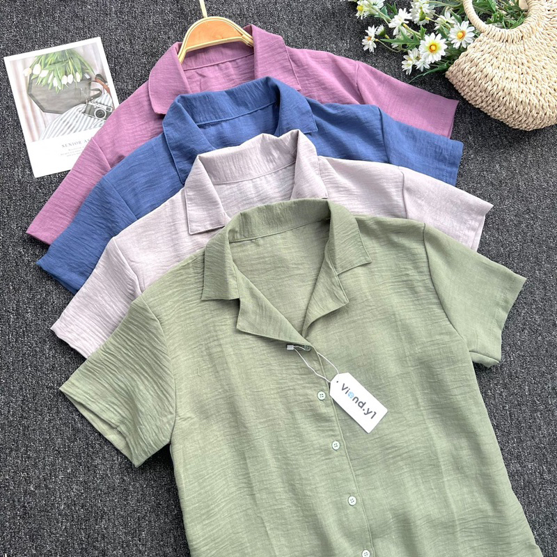 Jual Blouse Wanita Korea Lengan Pendek / Atasan Kemeja Bahan Linen ...