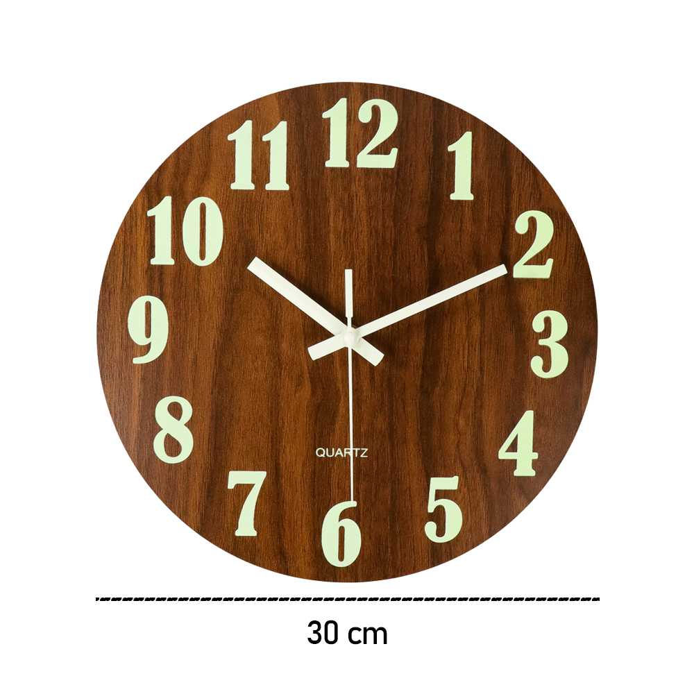 Jual Jam Dinding Tempel Kayu Unik Aesthetic Nyala Dalam Gelap Luminous ...