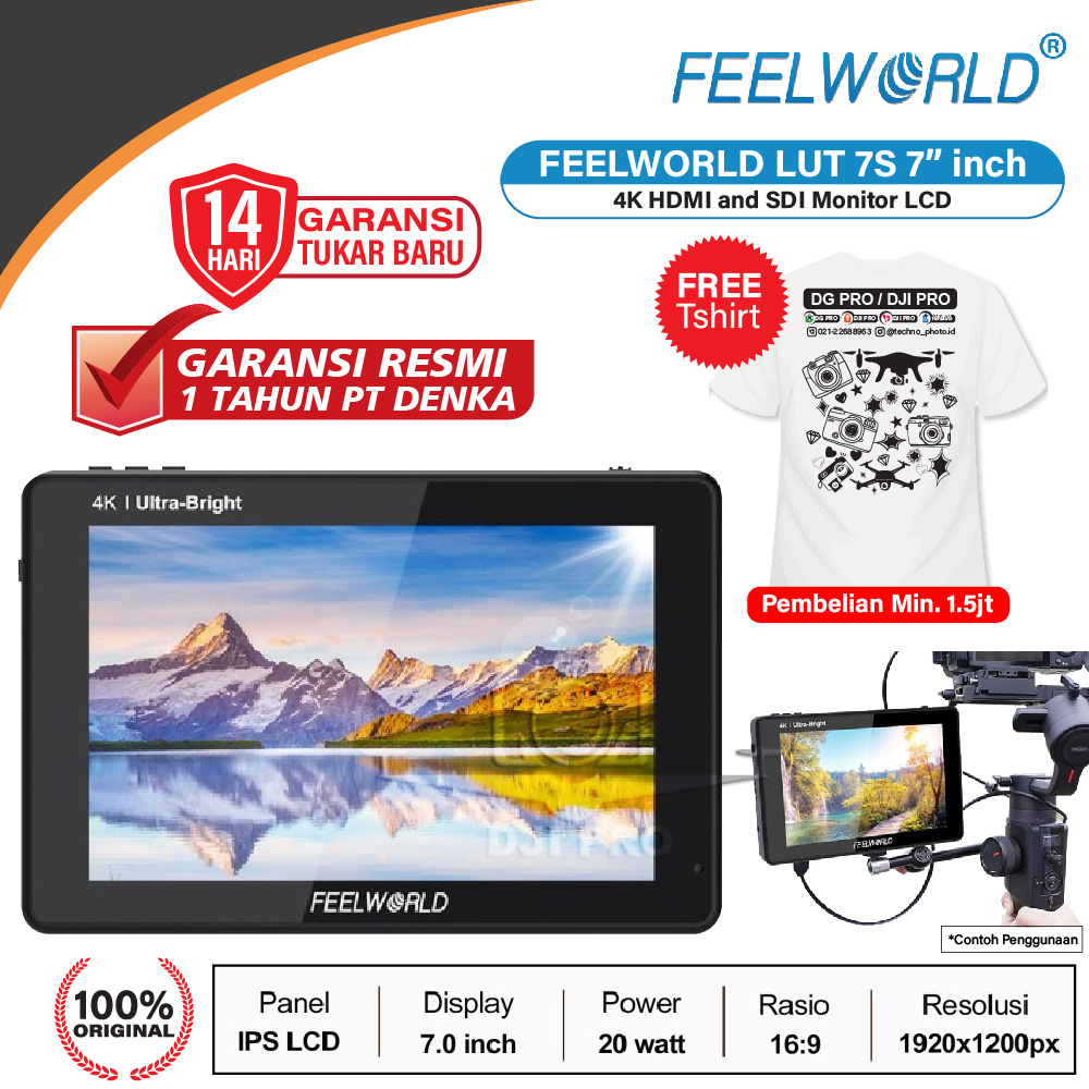 Jual FeelWorld LUT7S 7" 3D LUT 4K Connector Cable and SDI Monitor LCD ...