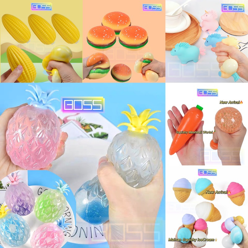 Jual BOSS-Mainan Squishy Viral Burger Jagubg Nenas glitter Unicorn ...