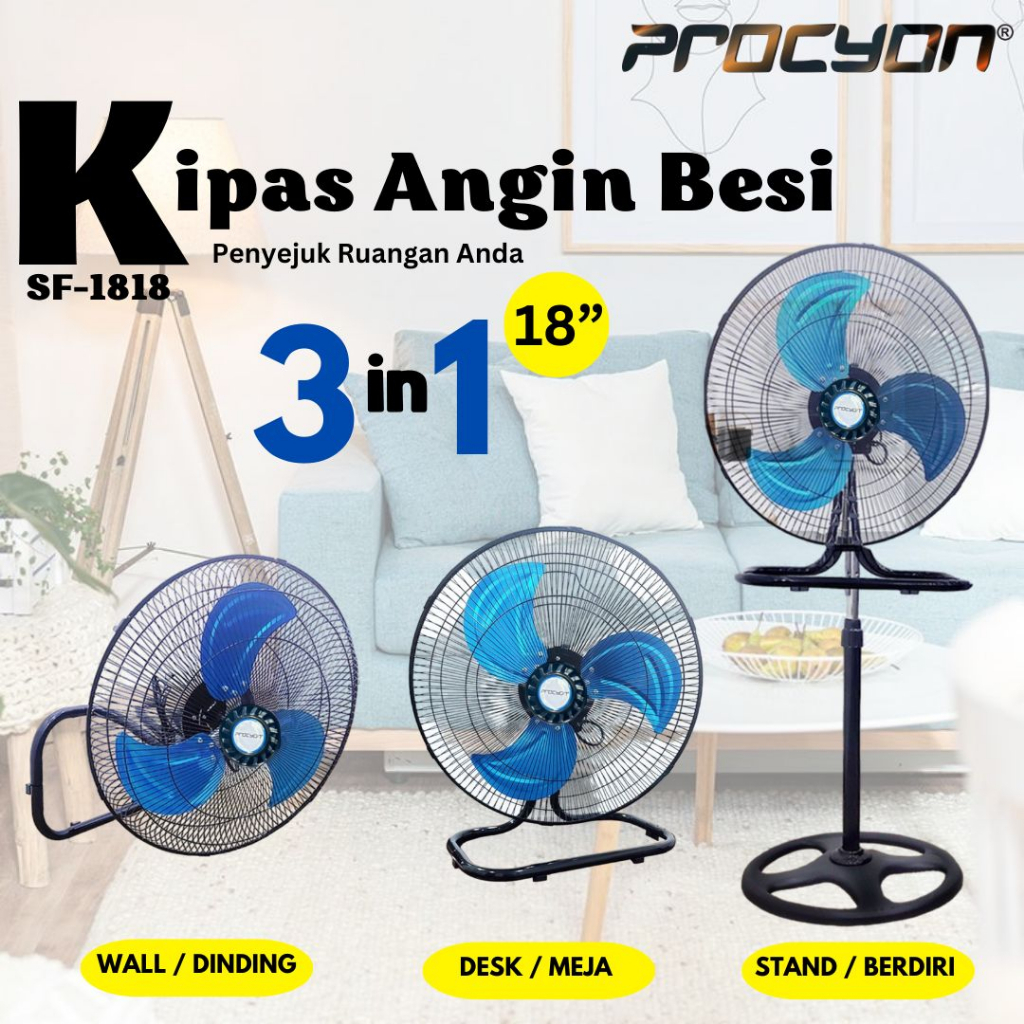 Jual Kipas Angin Besi Jumbo 18 inch Procyon 3 in 1 SF-1818 | Shopee ...