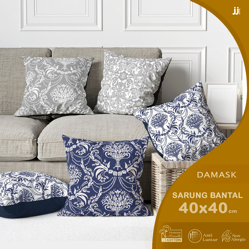 Jual SARUNG BANTAL SOFA PRINT 40X40 CM MOTIF ABSTRAK DAMASK BIRU ABU ...