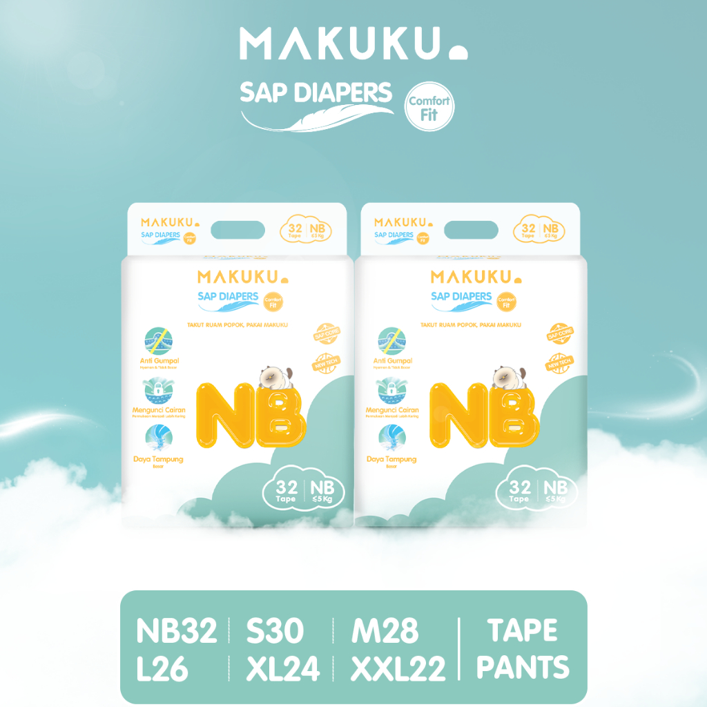 Jual [2 PACK] MAKUKU SAP Diapers Comfort Fit Tape NB32 Popok Bayi Tipis Extra Dry Anti Gumpal ...