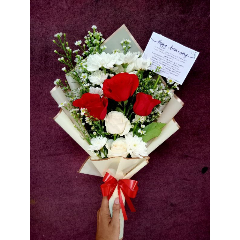 Jual Buket bunga mawar merah putih asli segar CMHI BDG PDLRG | Shopee ...
