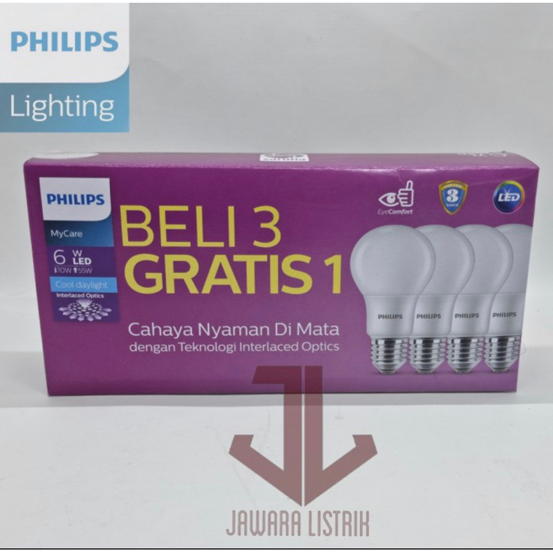 Jual PHILIPS LAMPU LED PAKET 3 GRATIS 1 6W 6 W WATT PUTIH COOL DAYLIGHT ...