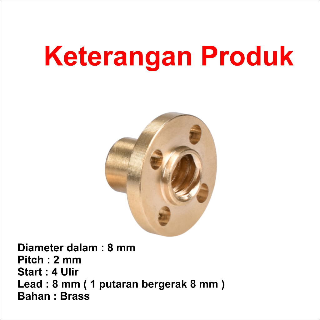 Jual [HAEBOT] T Nut T8 Lead Screw LeadScrew Pitch 2 mm Lead 8 mm CNC 3D Printer Trapezoidal ...