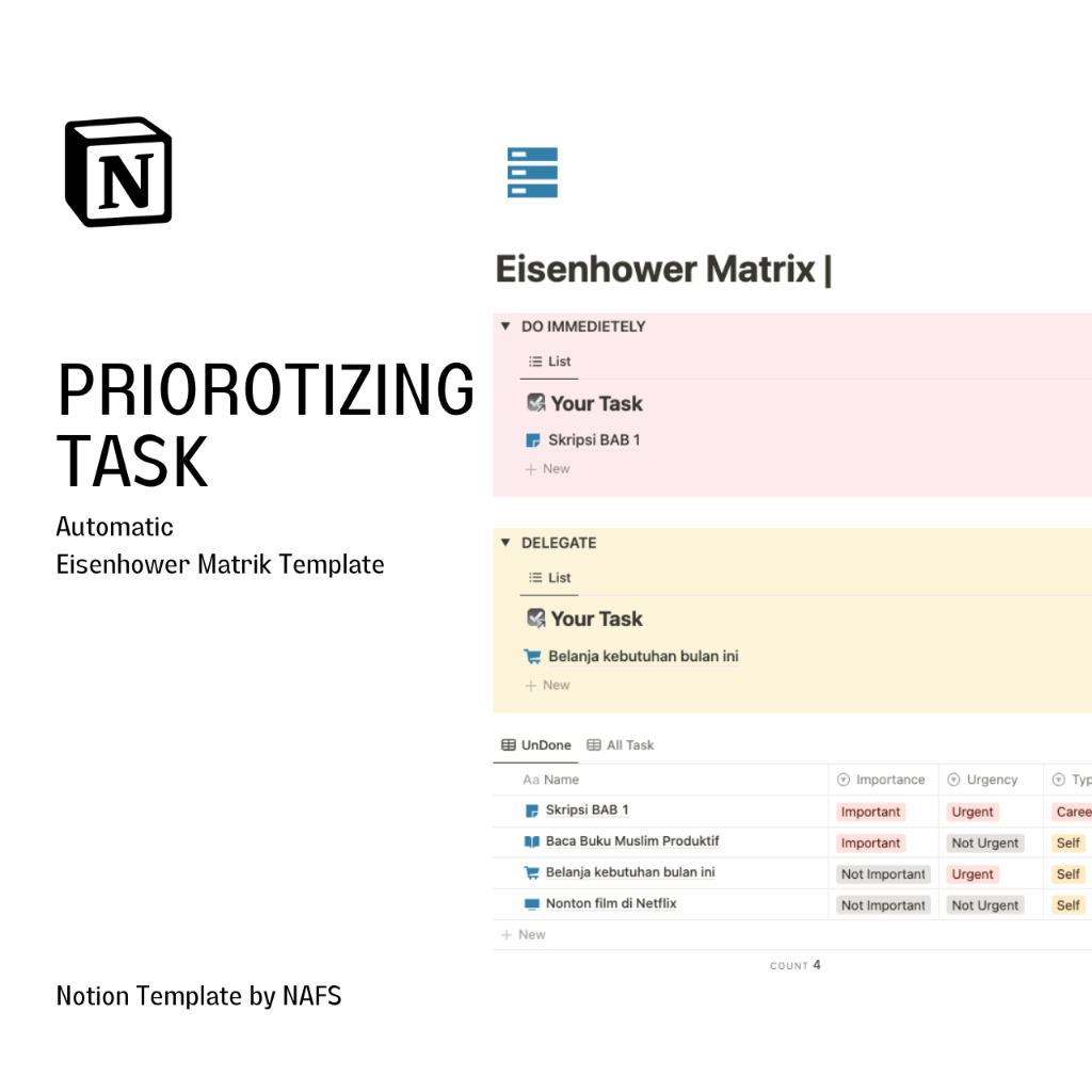 Jual Automatic Eisenhower Matrix | Prioritizing Task | Notion Template ... Jual Automatic Eisenhower Matrix | Prioritizing Task | Notion Template ...