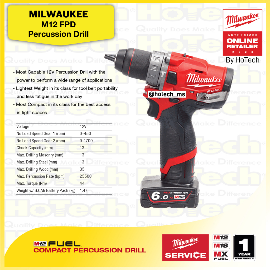 Jual MILWAUKEE M12 FPD | Percussion Dril | Mesin Drill 12Volt (Unit ...