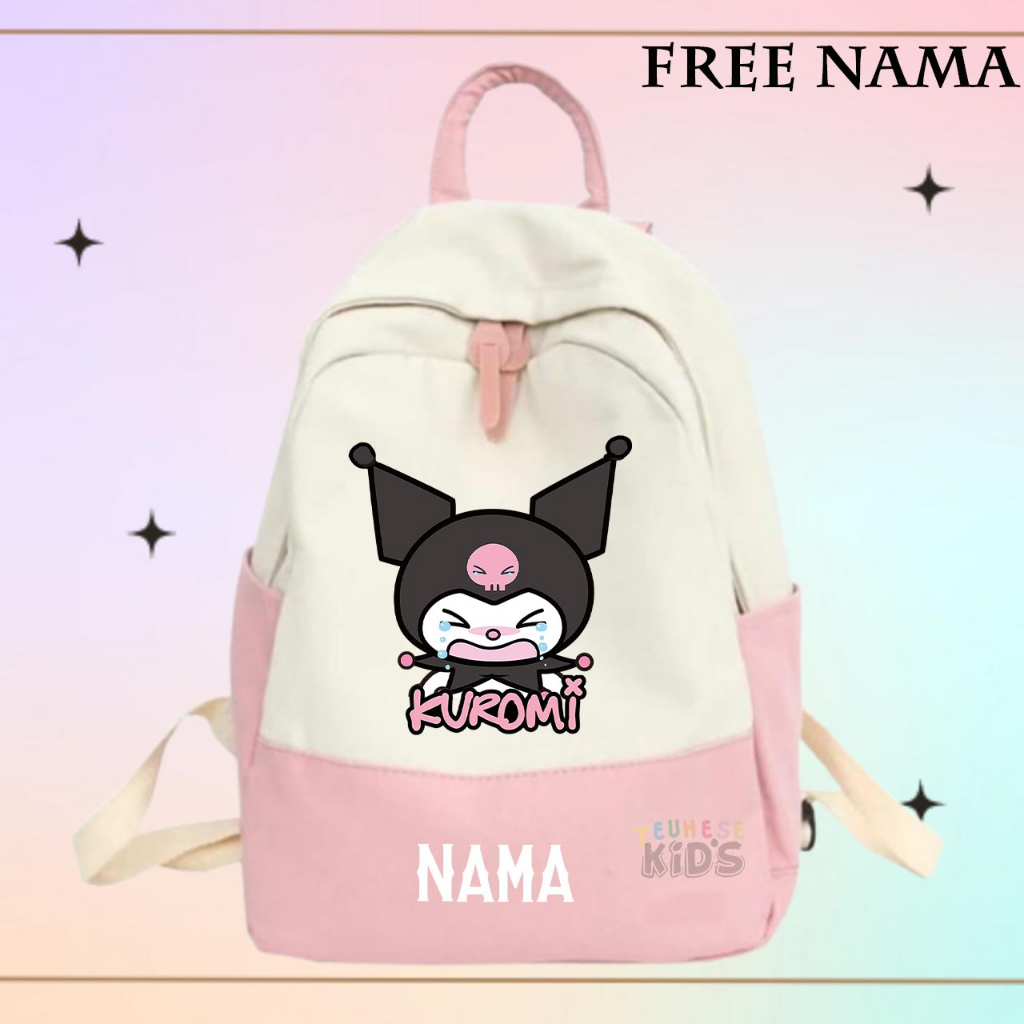 Jual (FREE NAMA) tas backpack ransel anak sekolah motif karakter "KUROMI" | Shopee Indonesia