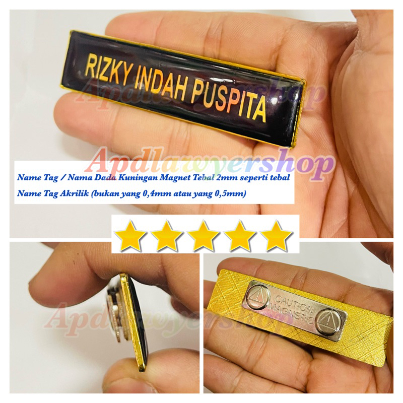 Jual Name Tag Papan Nama Dada Kuningan Resin 2cm x 8cm Tebal 2mm Magnet ...