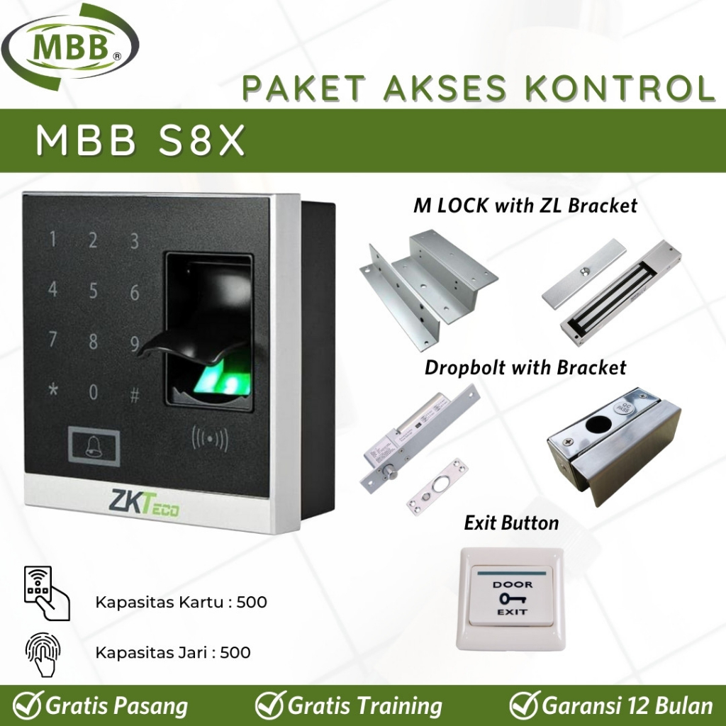 Jual Paket Akses Kontrol Pintu Fingerprint Dan Kartu RFID MBB S8X Smart Lock | Shopee Indonesia