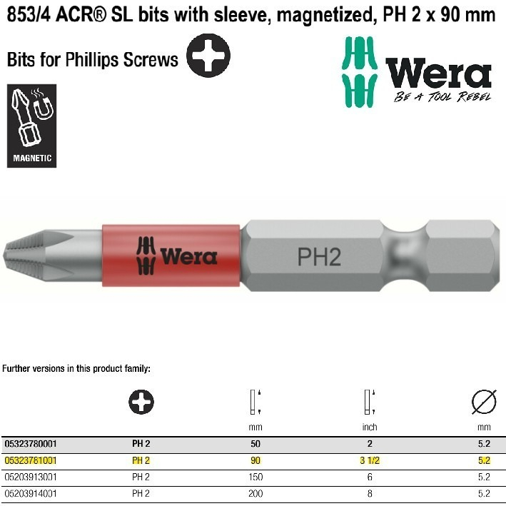 Jual WERA 05323781001 Mata Obeng Plus PH 2 x 90 mm Magnetic Philips ...