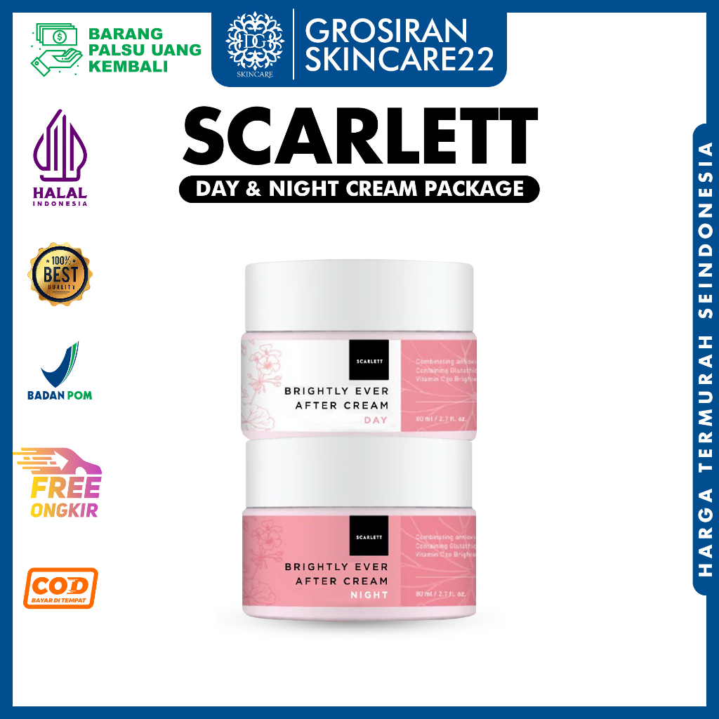 Jual SCARLETT Whitening Day Cream & Night Cream Brightly Ever After ...