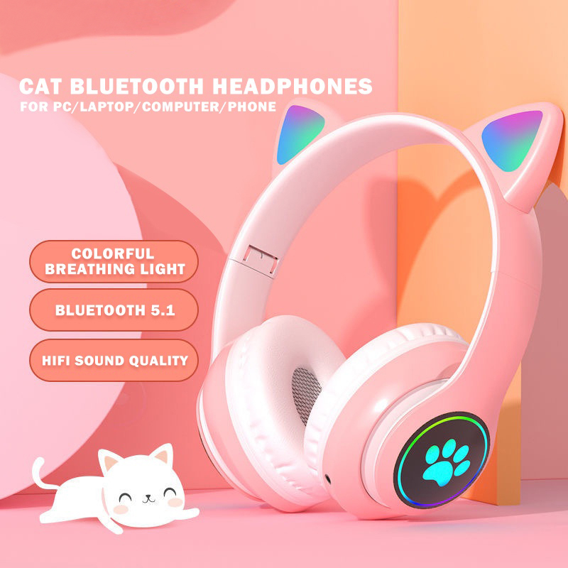 Jual B39/P47 LED Bluetooth Cat Headphone Bluetooth 5.0 Headset Noise ...
