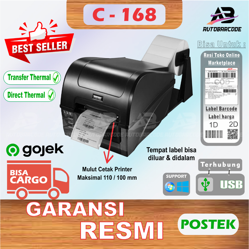 Jual Printer Barcode Industrial Postek C168 Transfer Thermal Label Harga Sticker Minimarket C ...