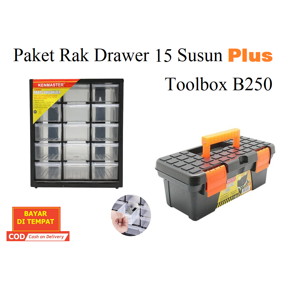 Jual PAKET KENMASTER Rak Komponen Rak drawer 15 Susun PLUS Tool Box ...