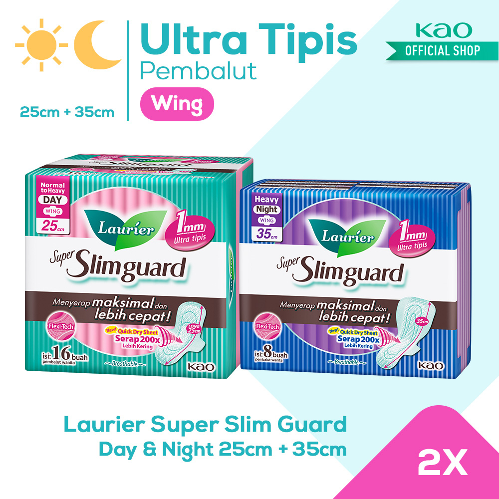 Jual Laurier Super Slimguard Pembalut Wanita Day & Night Package Breathable 25cm + 35cm Wing ...