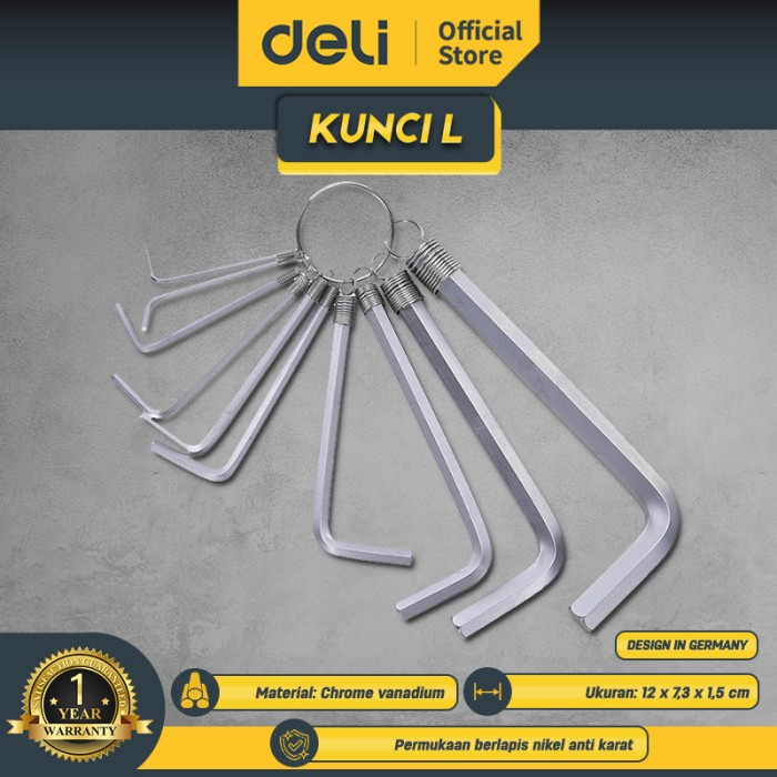 Jual Deli Flat End Hex Key/Kunci L 8/10 Pcs Ukuran 1.5 - 10 mm Ujung ...