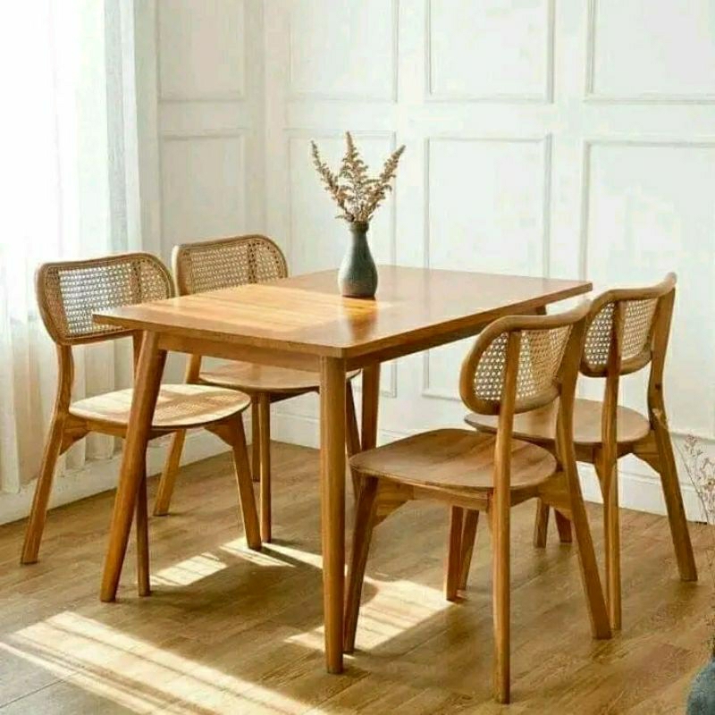 Jual READY STOK Set Kursi Makan Rotan Retro Kayu Jati Jepara - Kursi Cafe Resto Terbaru - Meja ...
