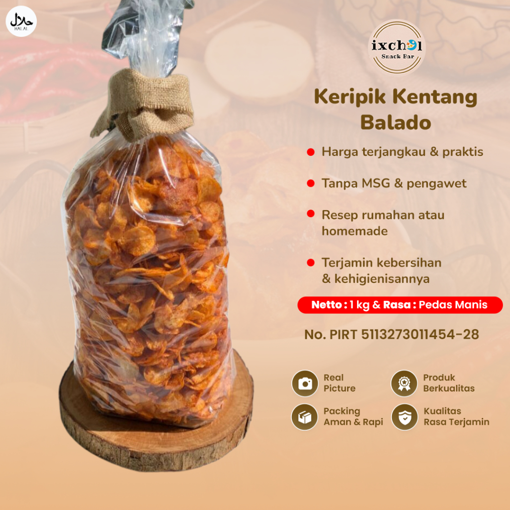 Jual Keripik Kentang Balado Cemilan Kiloan Kripik Kemasan 1Kg Makanan ...