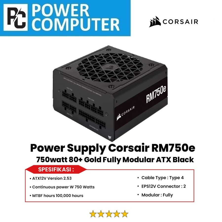 Jual Power Supply Corsair RM750e 750watt 80+ Gold Fully Modular ATX ...
