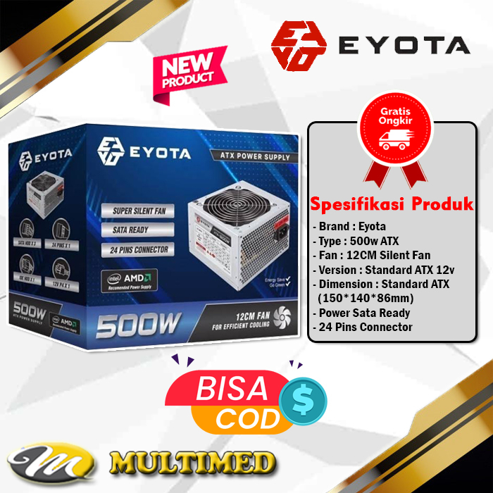 Jual Power Supply Eyota 500W / PSU Komputer 500 Watt SILENT FAN ATX ...