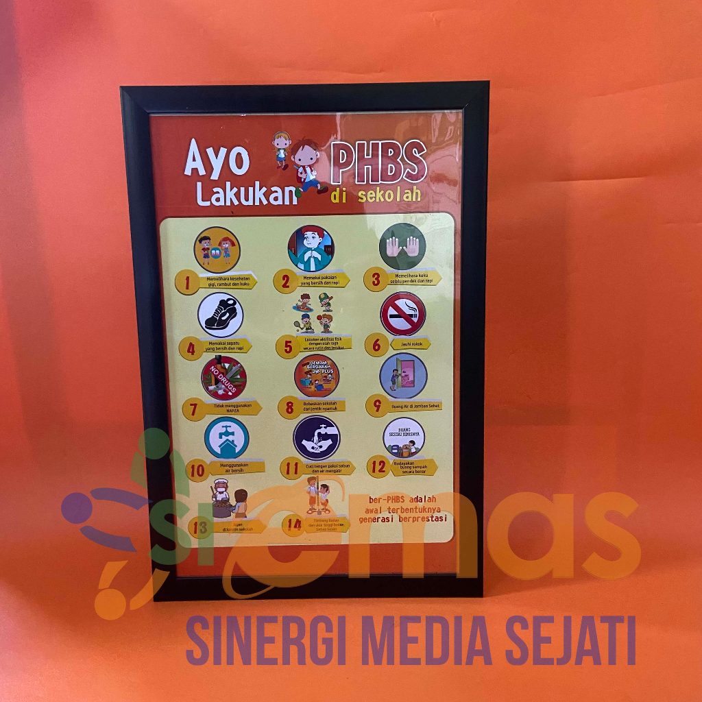 Jual Poster Ayo Lakukan PHBS + Frame Kayu A3 | Poster Perilaku Hidup ...