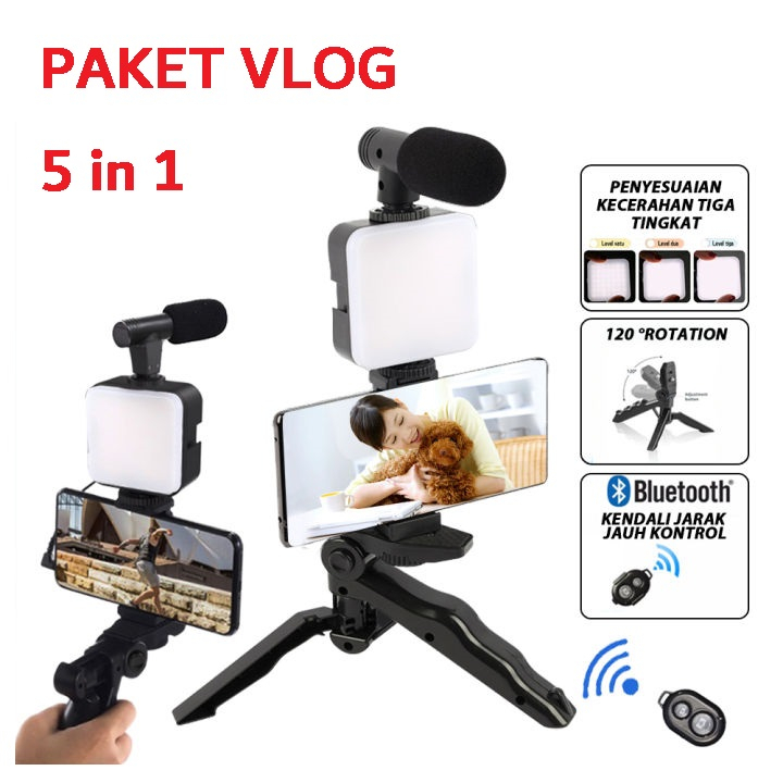 Jual 388 Paket Vlog 5 In 1 – Vlogging Kit Tools Komplit Youtube LED ...
