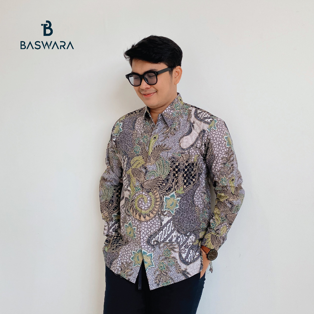 Jual Baswara Batik Pria Lengan Panjang Hijau Corak A57 | Shopee Indonesia